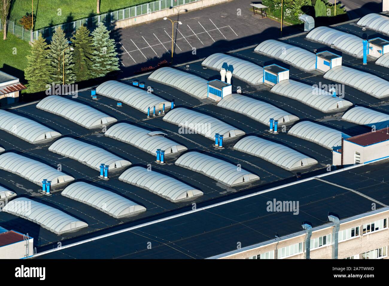 The roof of the factory hall on an aerial photograph Stock Photo - Alamy