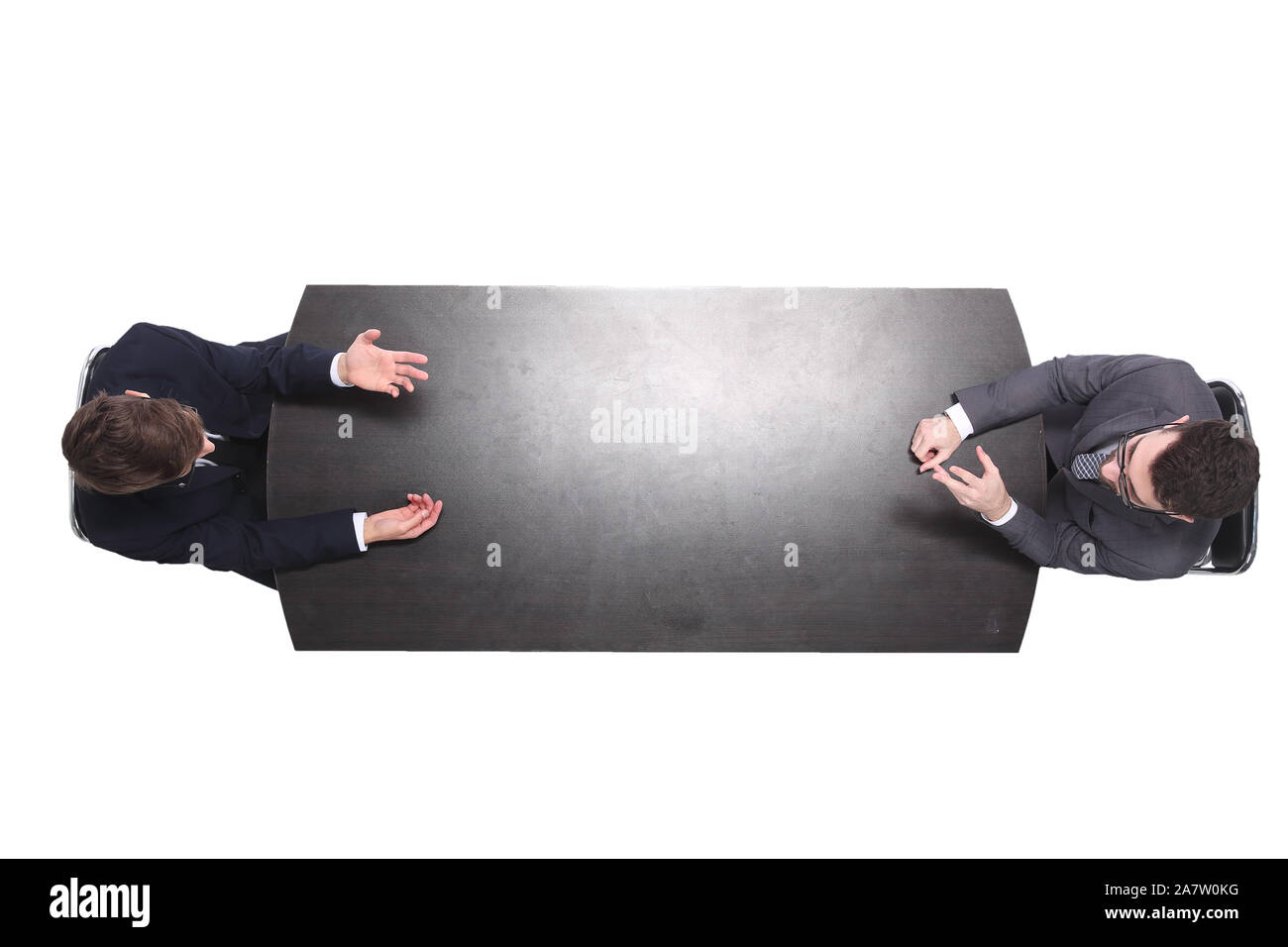 top view. two business people discussing something at a meeting Stock ...