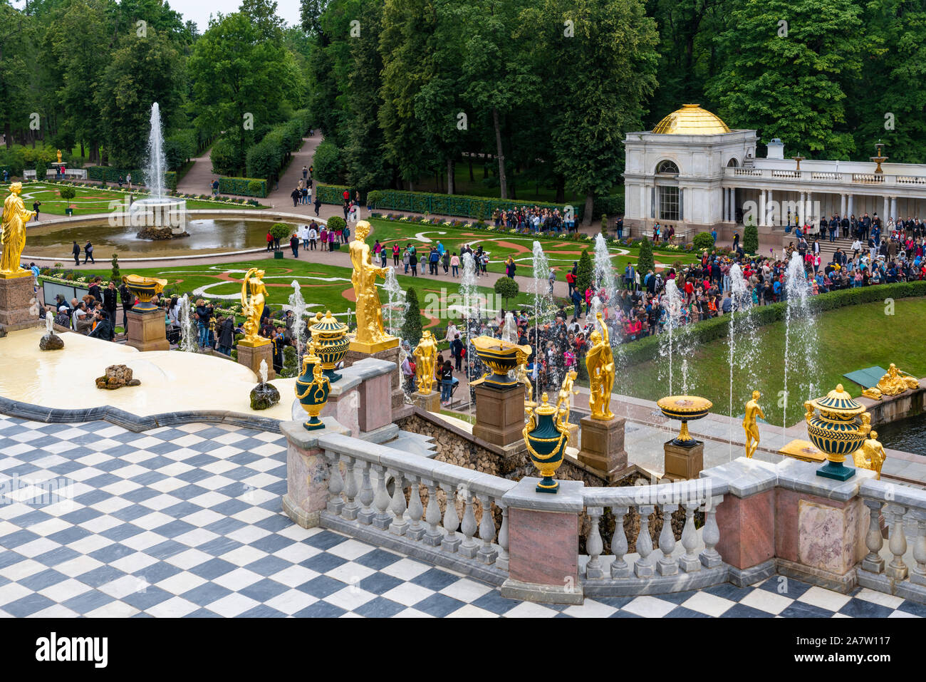 Exterior decorative fountains of the Peterhof Palace in St. Petersburg ...