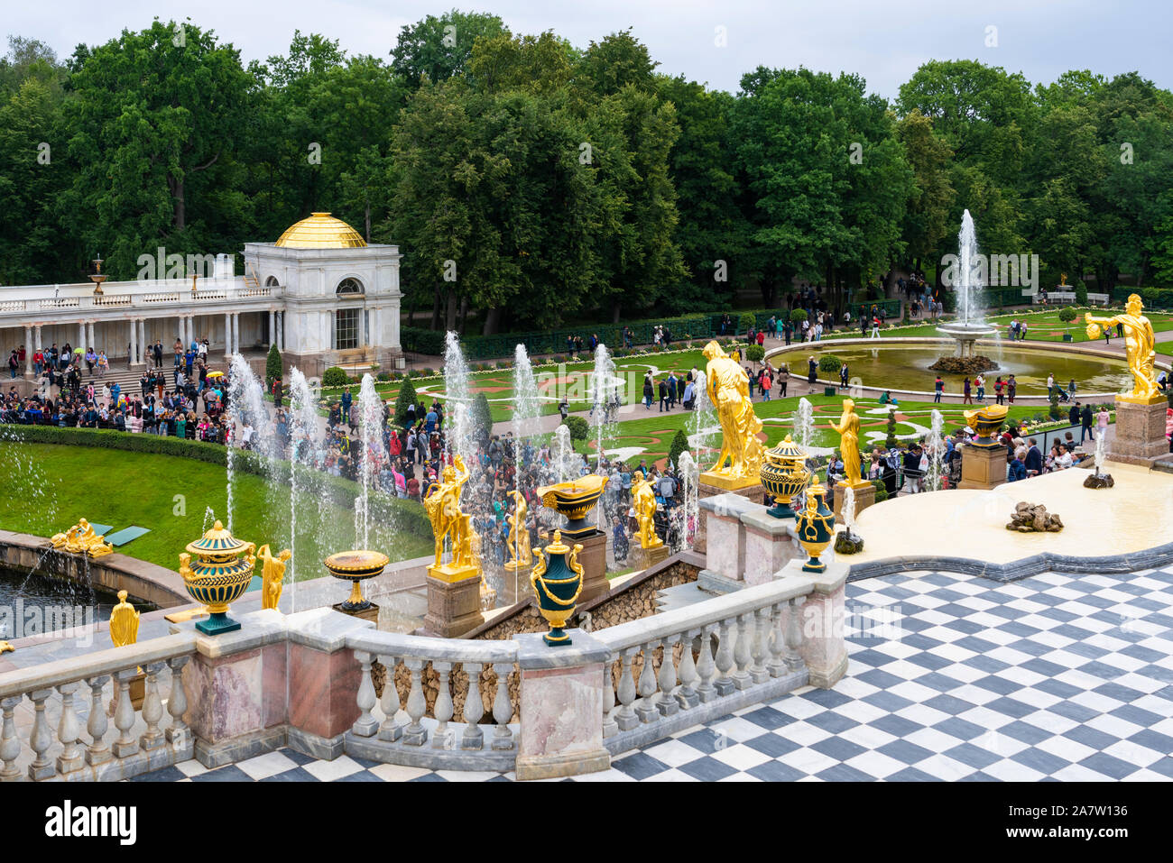 Exterior decorative fountains of the Peterhof Palace in St. Petersburg ...