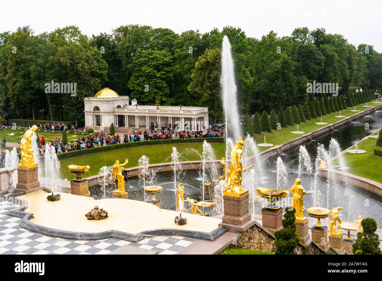 Exterior decorative fountains of the Peterhof Palace in St. Petersburg ...