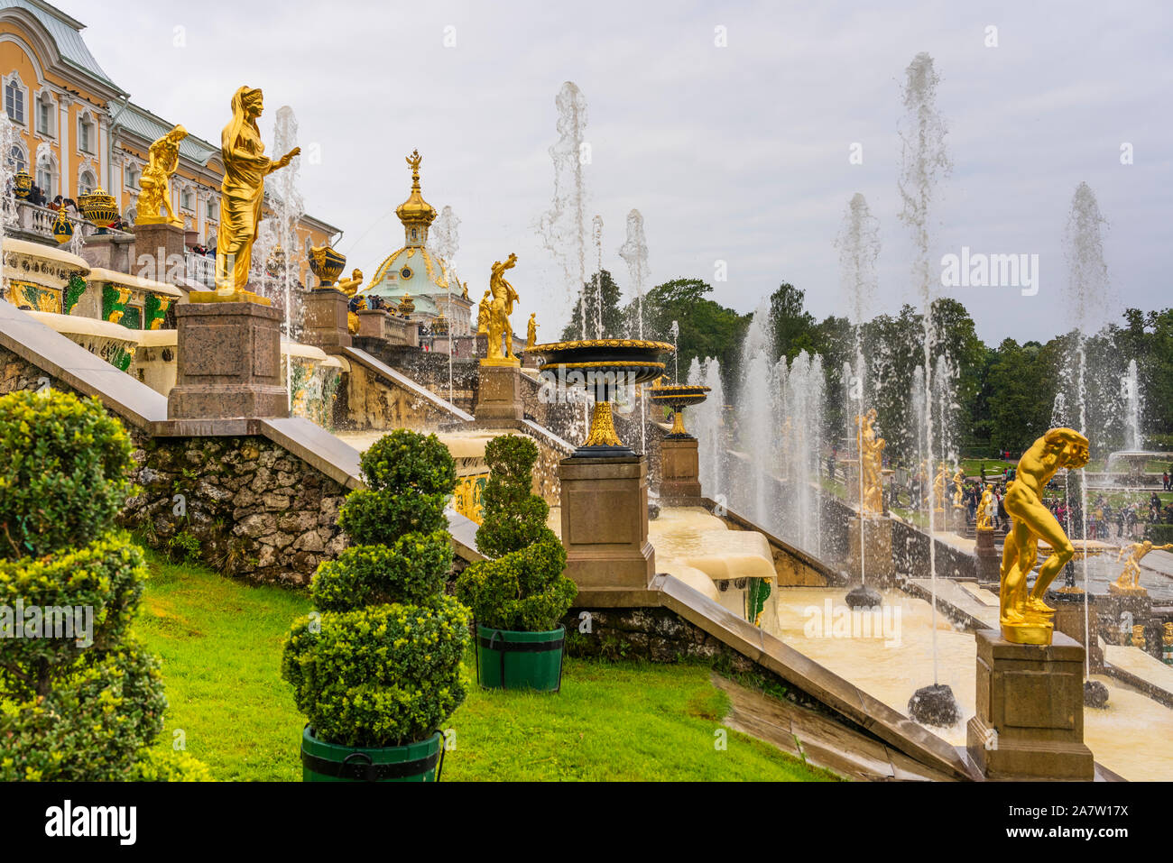 Exterior decorative fountains of the Peterhof Palace in St. Petersburg ...