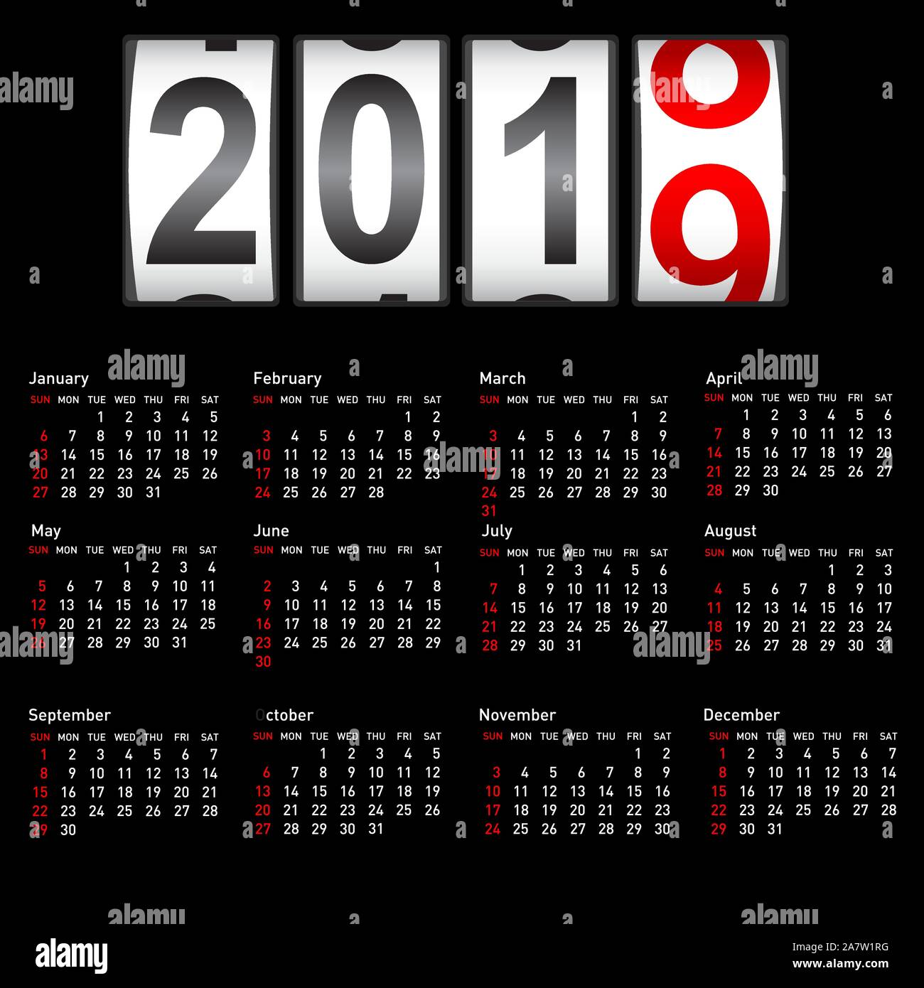 2019 New Year counter, change calendar illustration Stock Vector Image ...