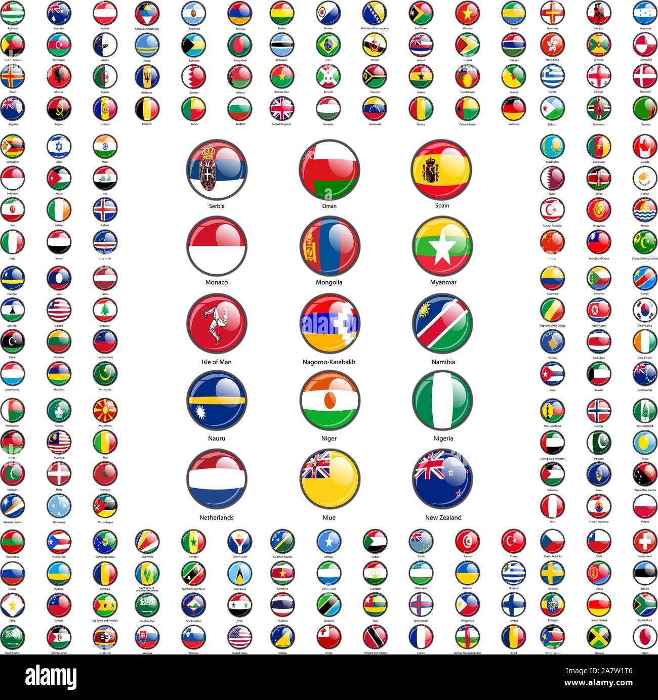 Set circle icon Flags of world sovereign states signed by the countries ...
