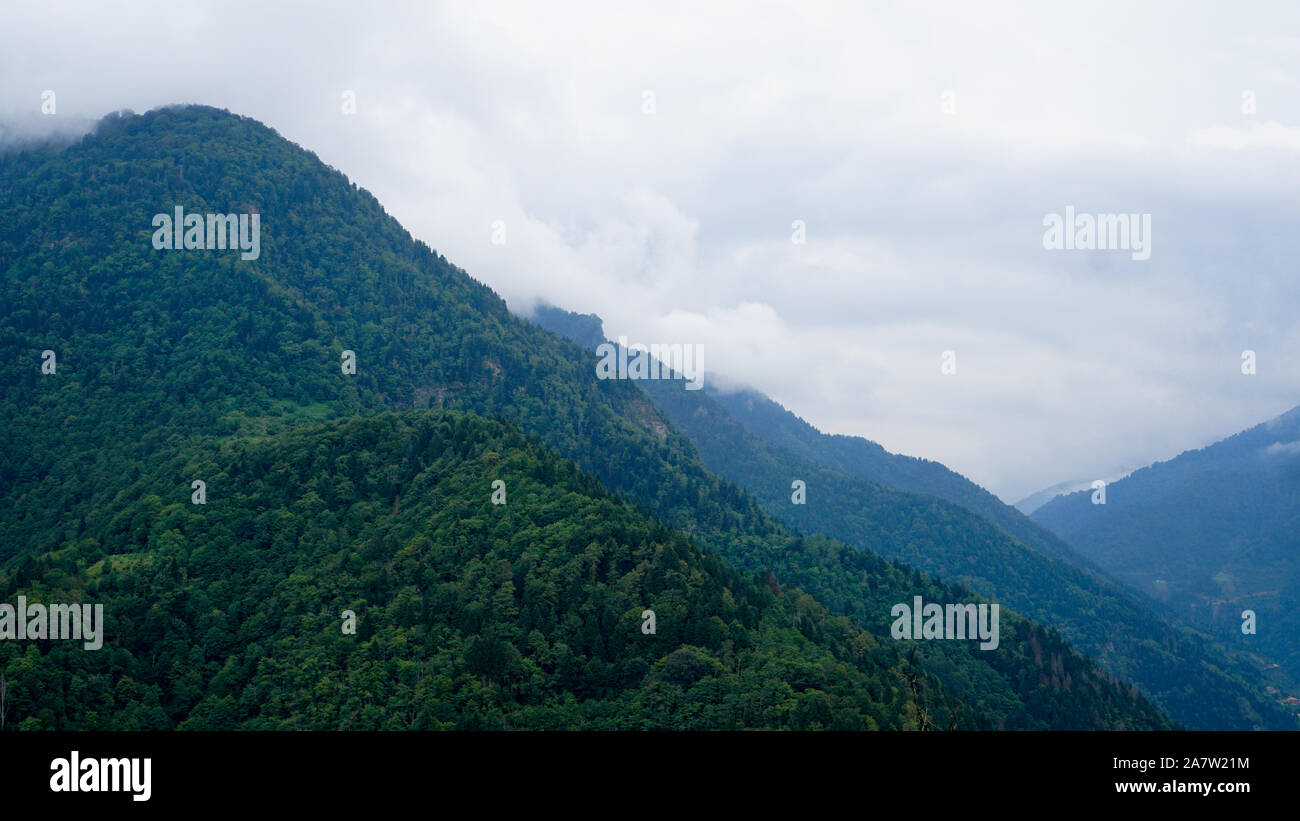 View of Kazbegi, Georgia. Beautiful natural mountain background. Summer ...