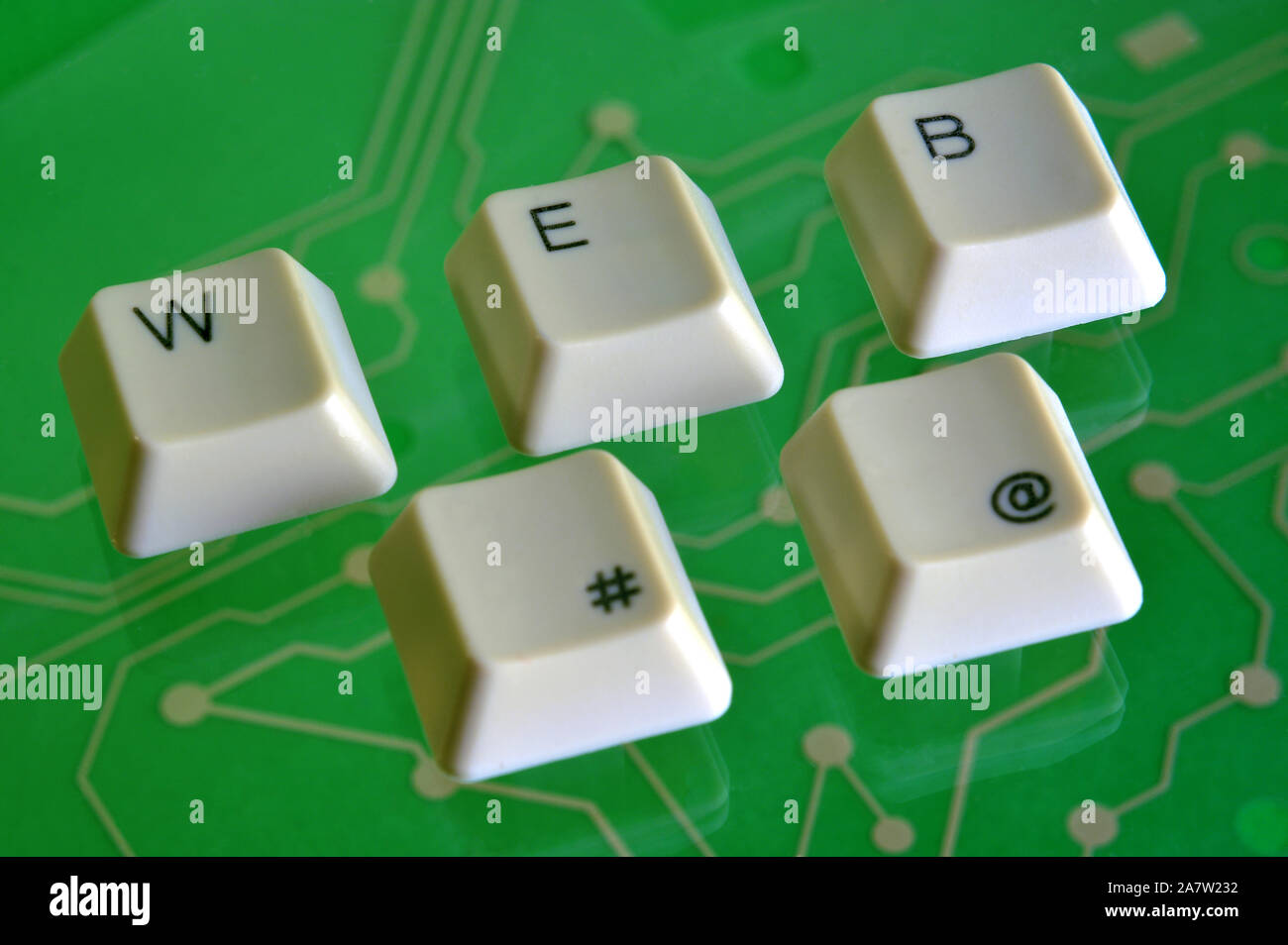 Keyboard keys form the word WEB on green electric circuit in the ...