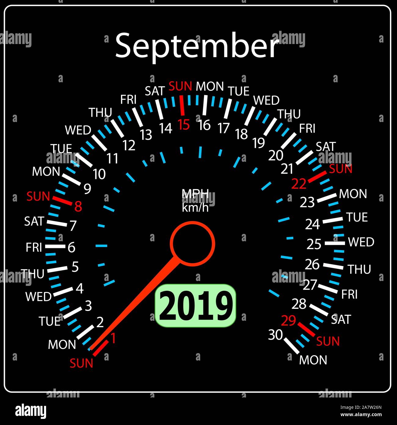 The 2019 year calendar speedometer a car September Stock Vector Image ...