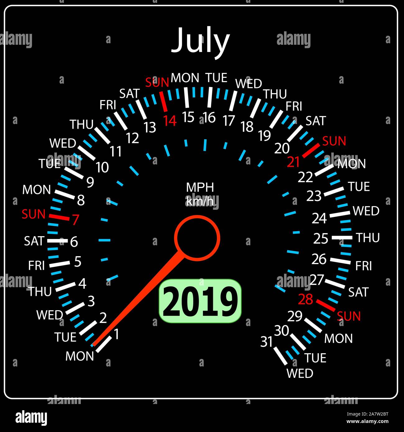 The 2019 year calendar speedometer a car July Stock Vector Image & Art ...