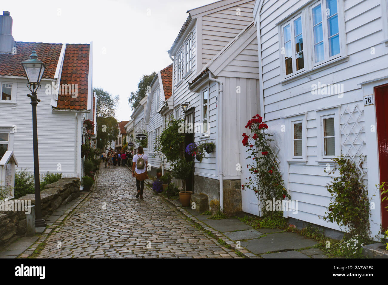 Historic wooden houses in Stavanger. Old town in Stavanger is a popular ...