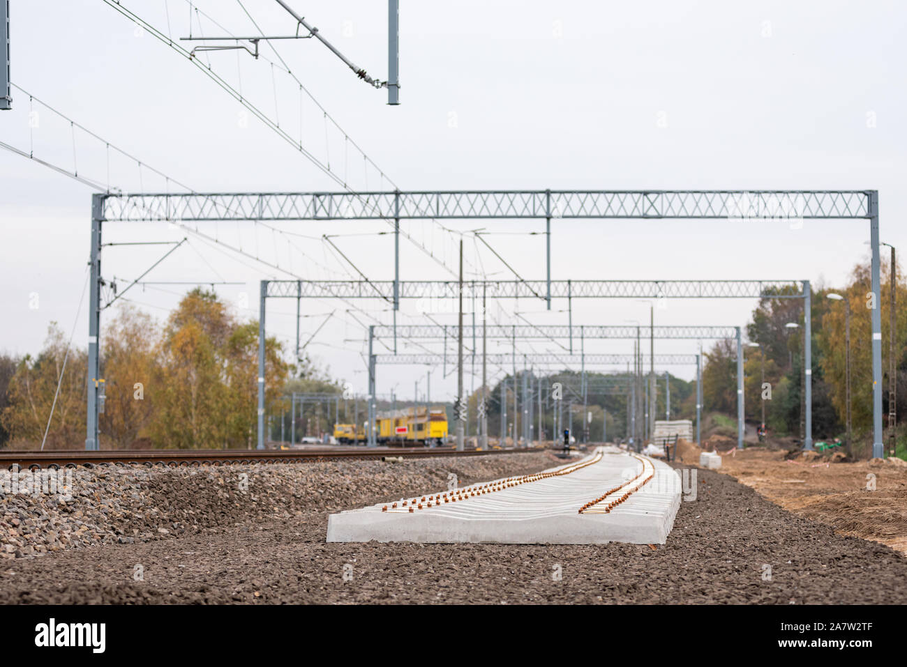 Modernization of the railway line. New track, crushed stone, railway ...