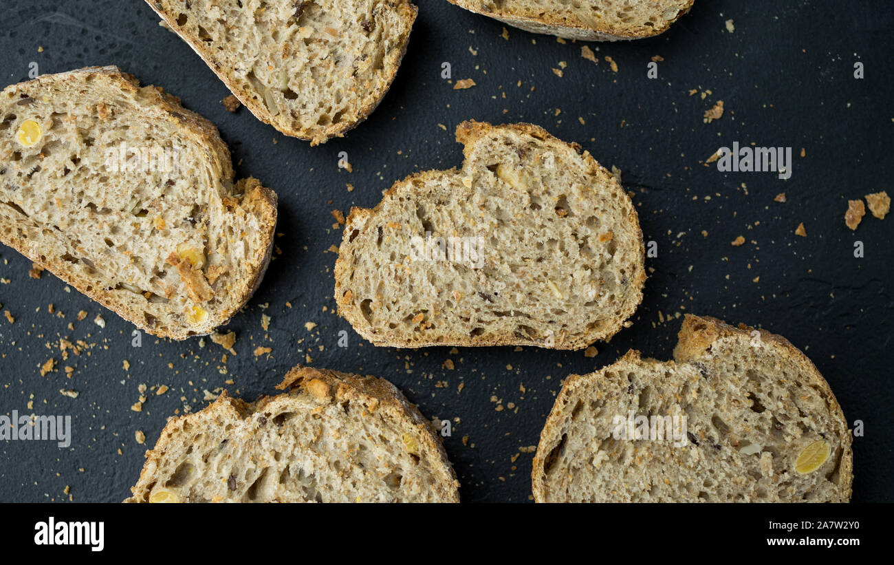 Slices of fresh bread ready to make a sandwich. View from above Stock ...