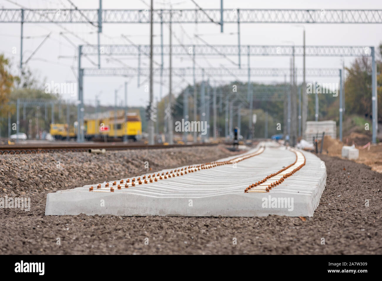 Modernization of the railway line. New track, crushed stone, railway ...