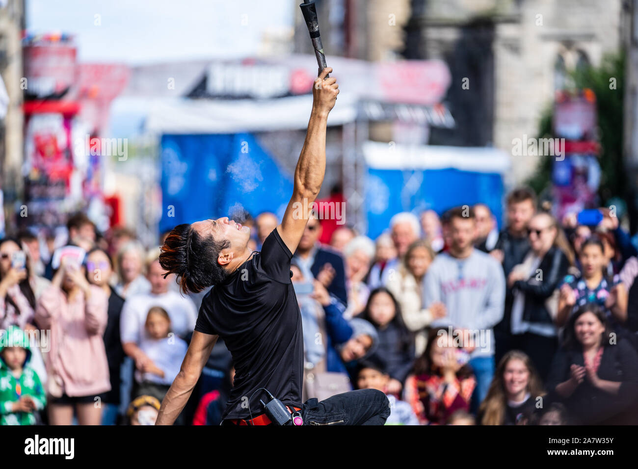 Edinburgh, Scotland, August 8th 2019. Fire performance includes skills ...