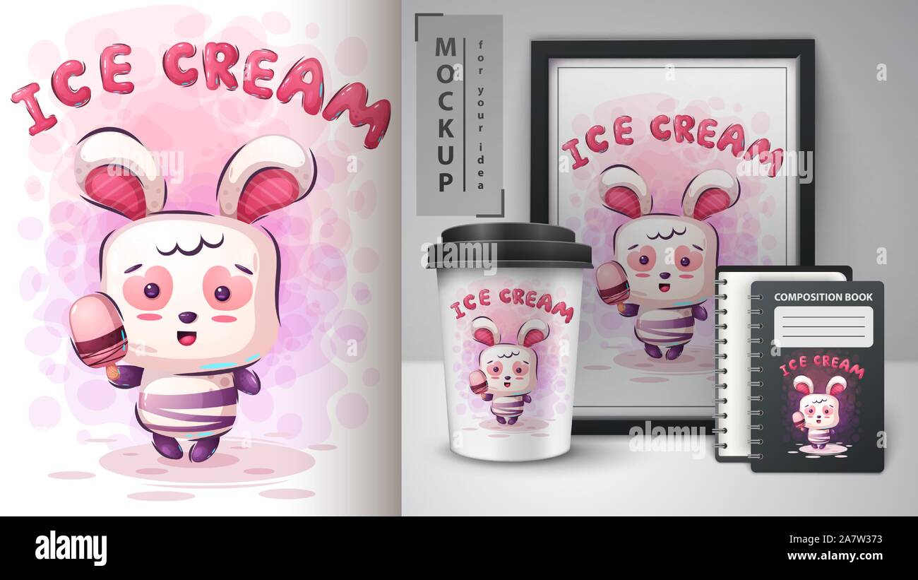 Rabbit and ice-cream monster and merchandising Stock Vector Image & Art ...