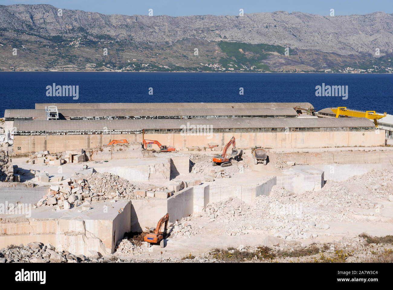 CROATIA, island Brac, Pucisca, marble quarry, behind adriatic sea and ...