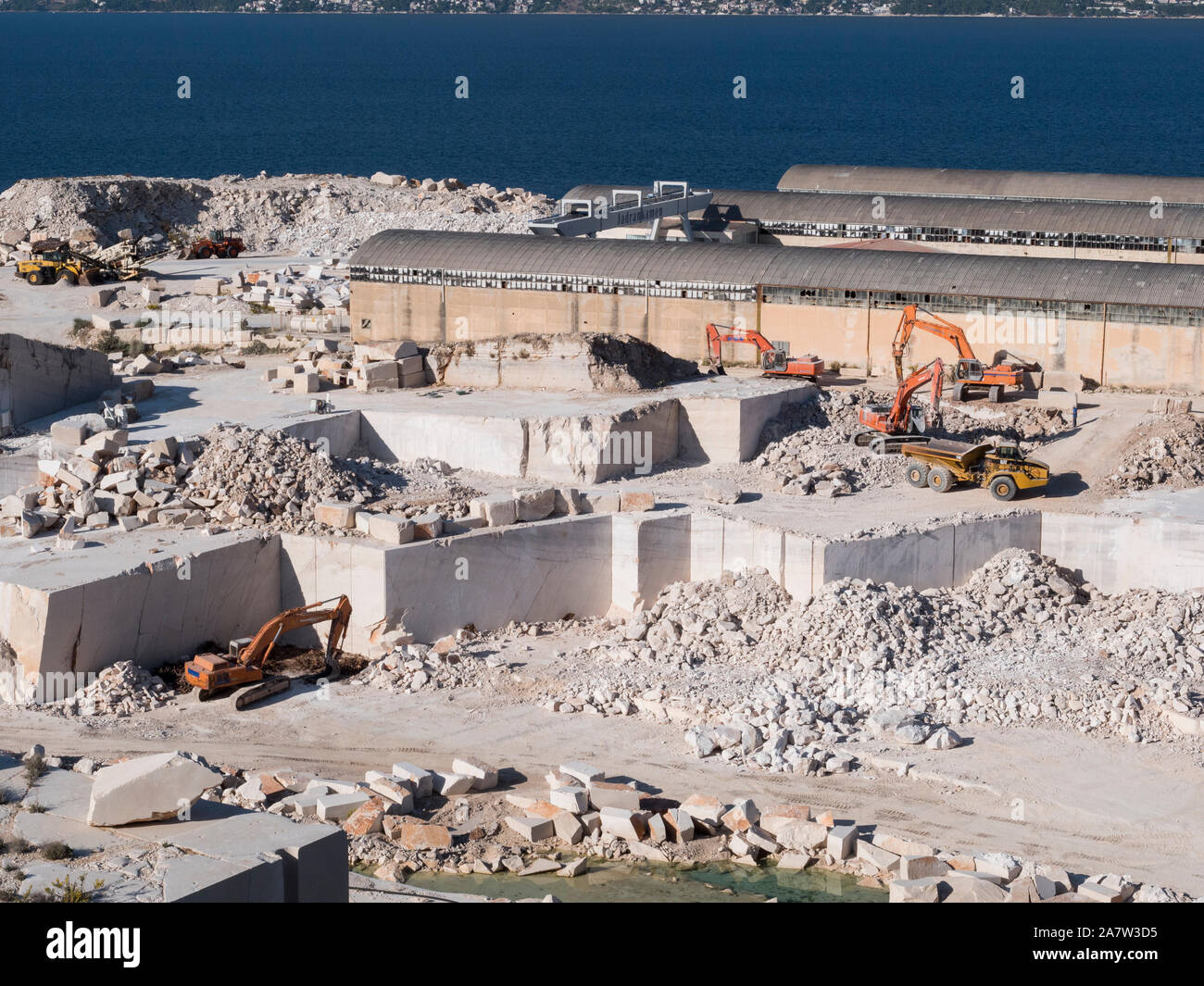CROATIA, island Brac, Pucisca, marble quarry, behind adriatic sea and ...