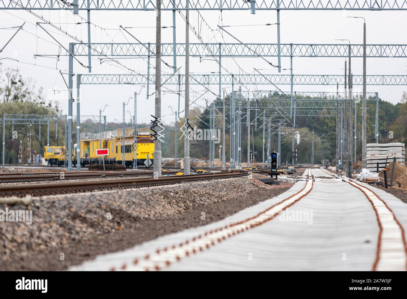 Modernization of the railway line in Poland. New track, crushed stone ...