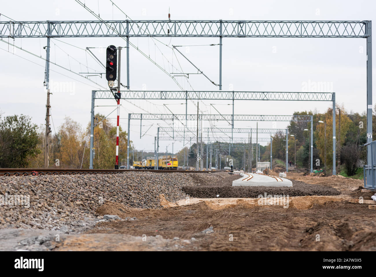 Modernization of the railway line in Poland. New track, crushed stone ...