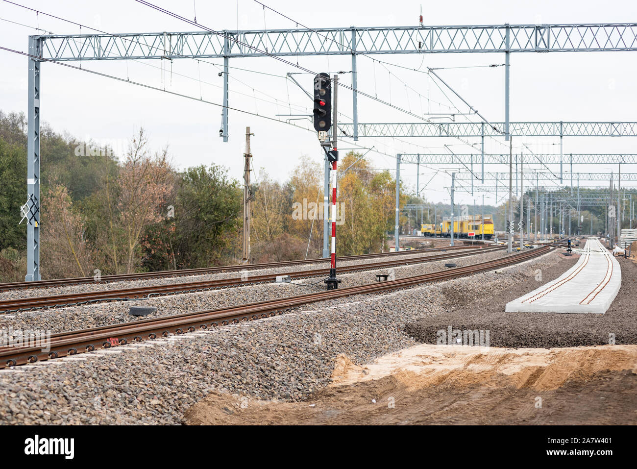 Modernization of the railway line in Poland. New track, crushed stone ...