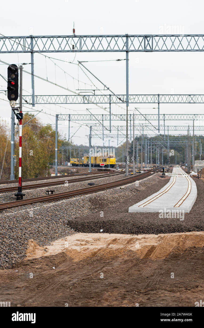 Modernization of the railway line in Poland. New track, crushed stone ...