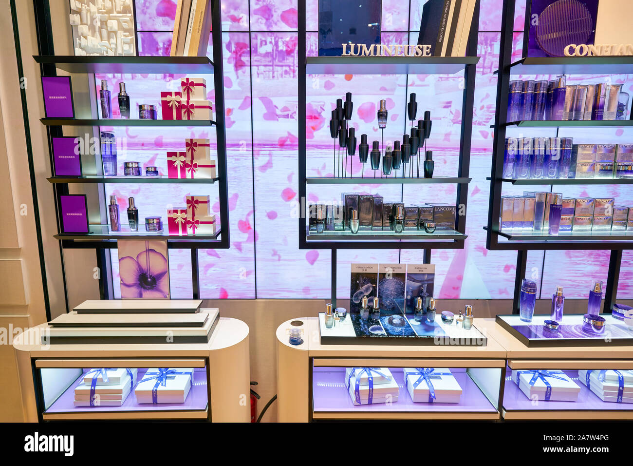 SHENZHEN, CHINA - CIRCA APRIL, 2019: cosmetics products on display at ...