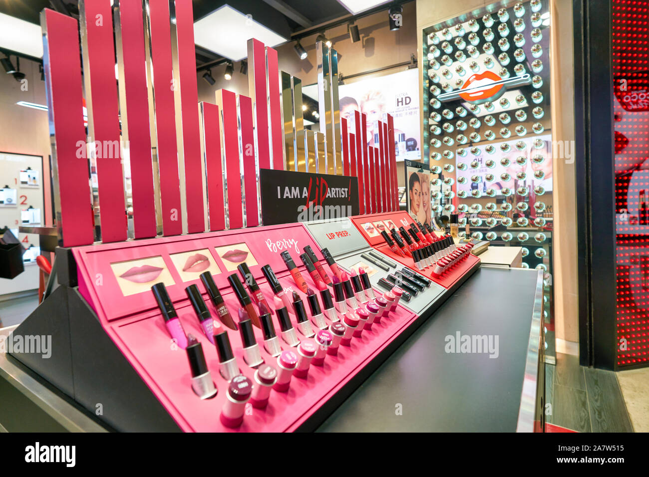 SHENZHEN, CHINA - CIRCA APRIL, 2019: cosmetics products on display at ...