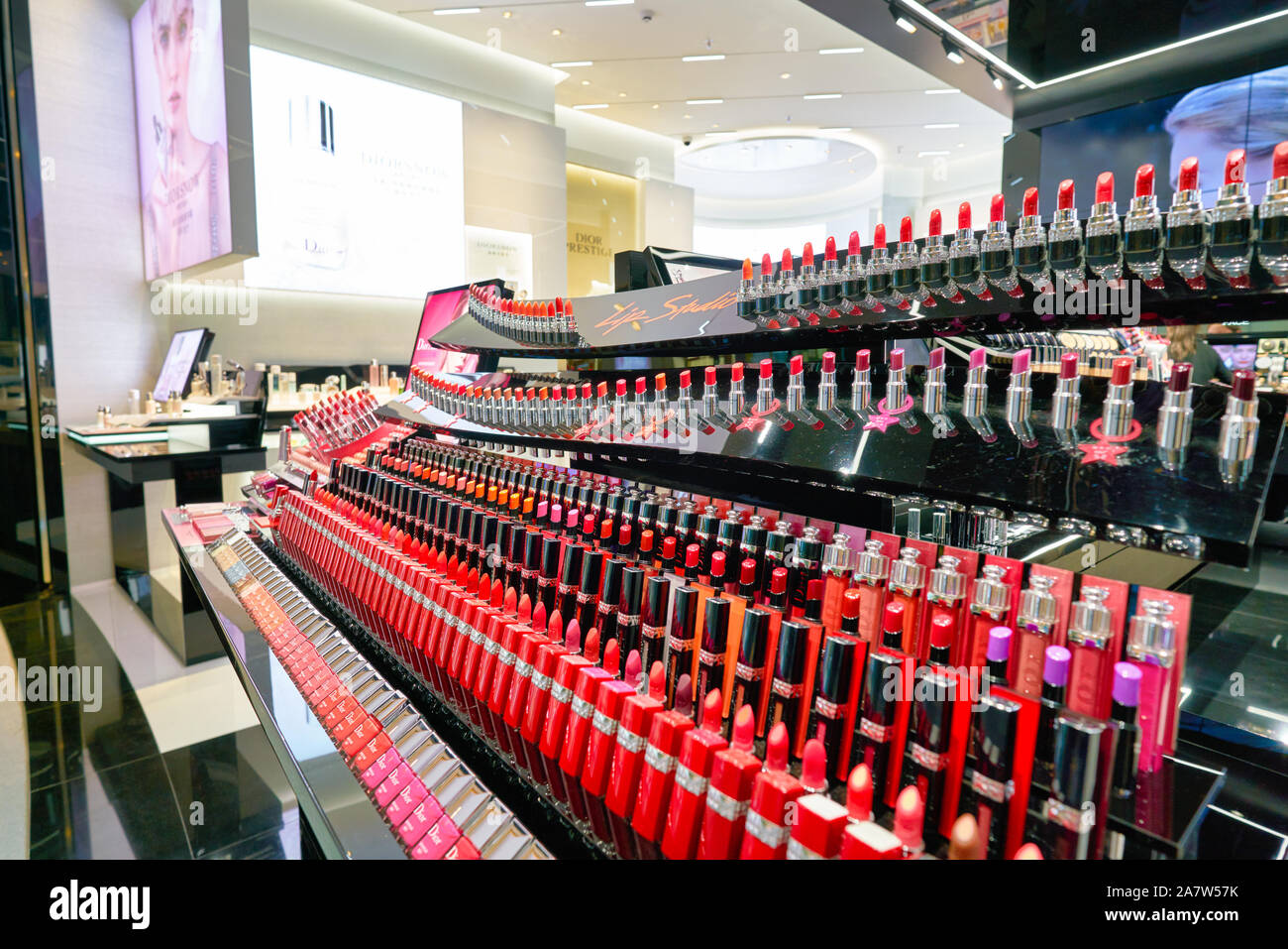 SHENZHEN, CHINA - CIRCA APRIL, 2019: lipsticks on display at Dior store ...