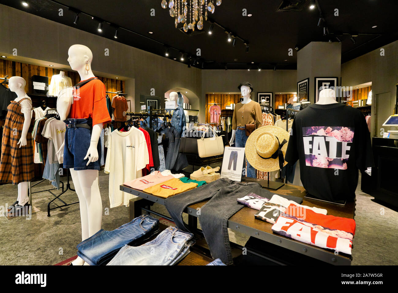 SHENZHEN, CHINA - CIRCA APRIL, 2019: interior shot of Moussy retail ...