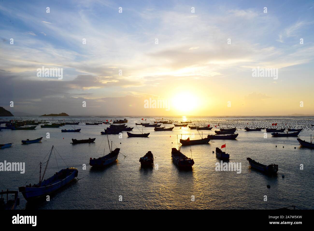 Fishing boats float around Goqi Island, the center of China's largest ...