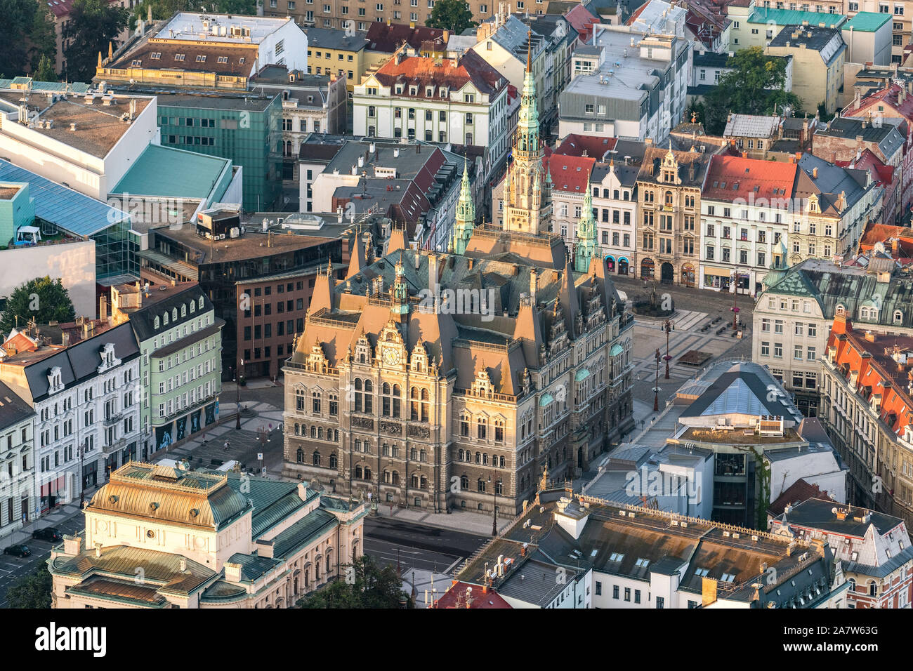 Town Hall and the City Center of Liberec. Aerial shot Stock Photo - Alamy