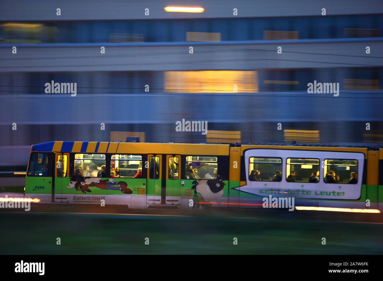 Food, tram in the evening traffic Stock Photo - Alamy
