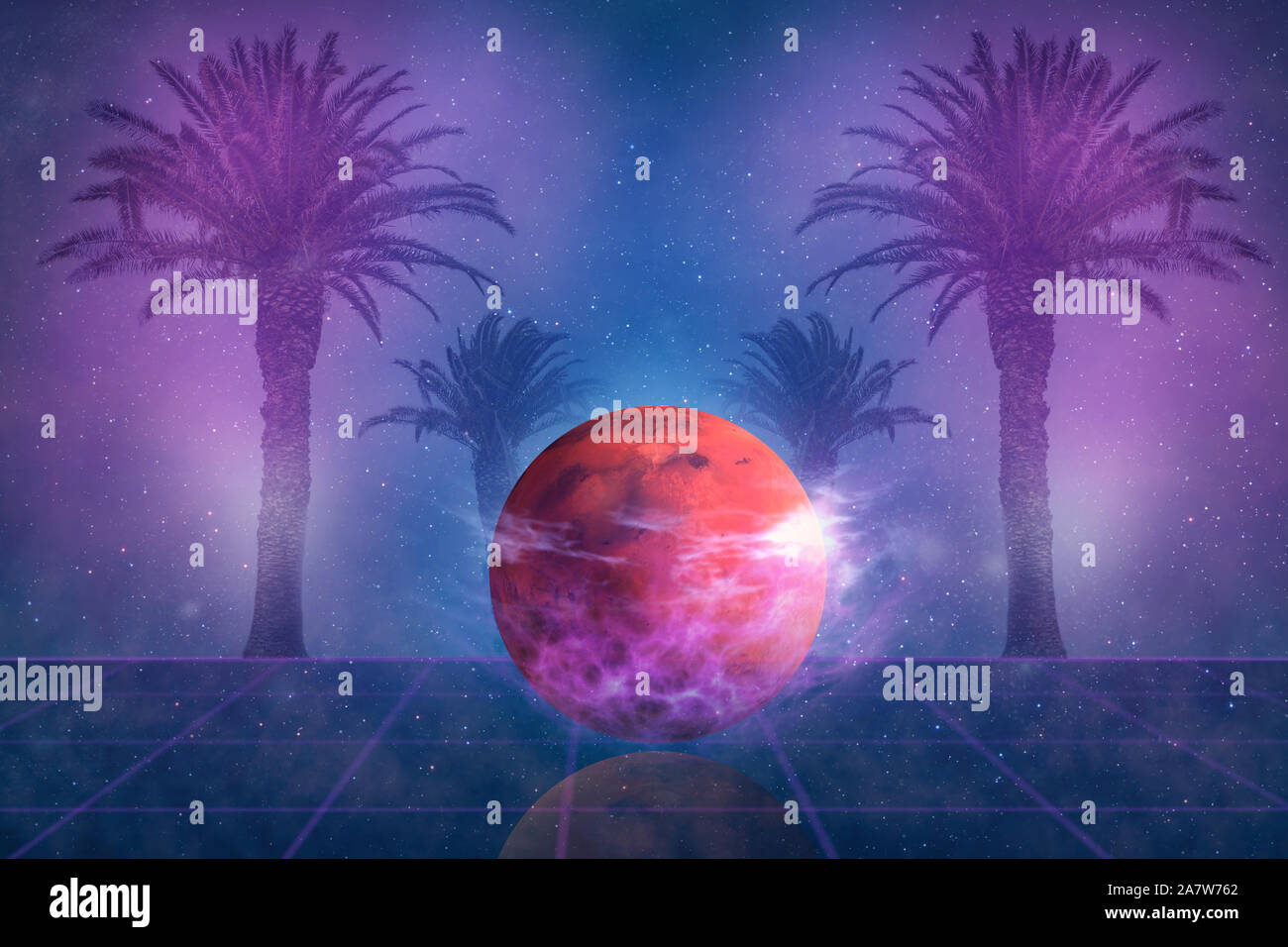 Beautiful abstract surreal Mars world tropical landscape and the ...