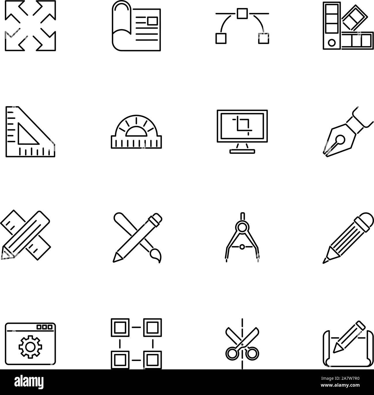 Blueprint, Engineering outline icons set - Black symbol on white ...