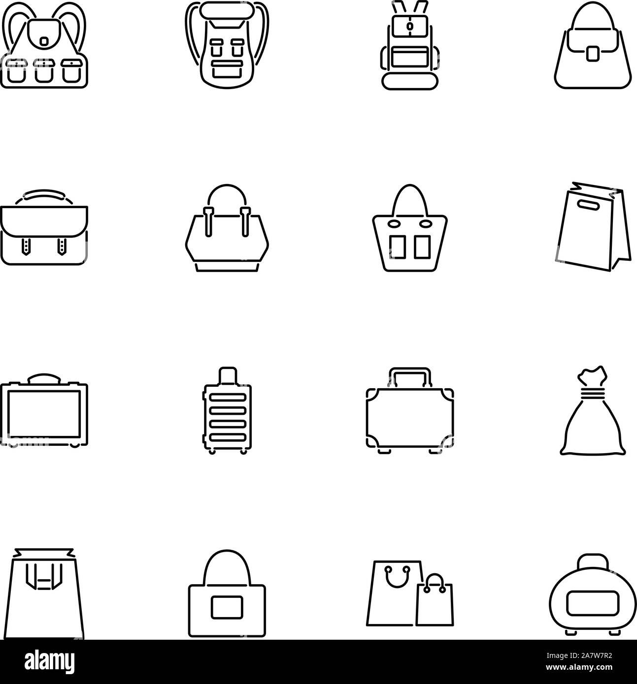 Bag Case, Backpack outline icons set - Black symbol on white background ...