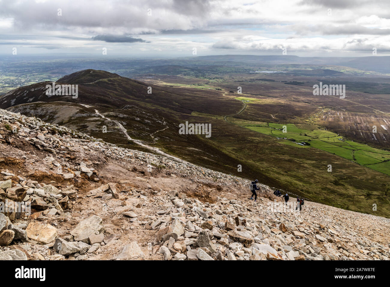 Hiking with Trail, Rocks and vegetation at Croagh Patrick mountain ...