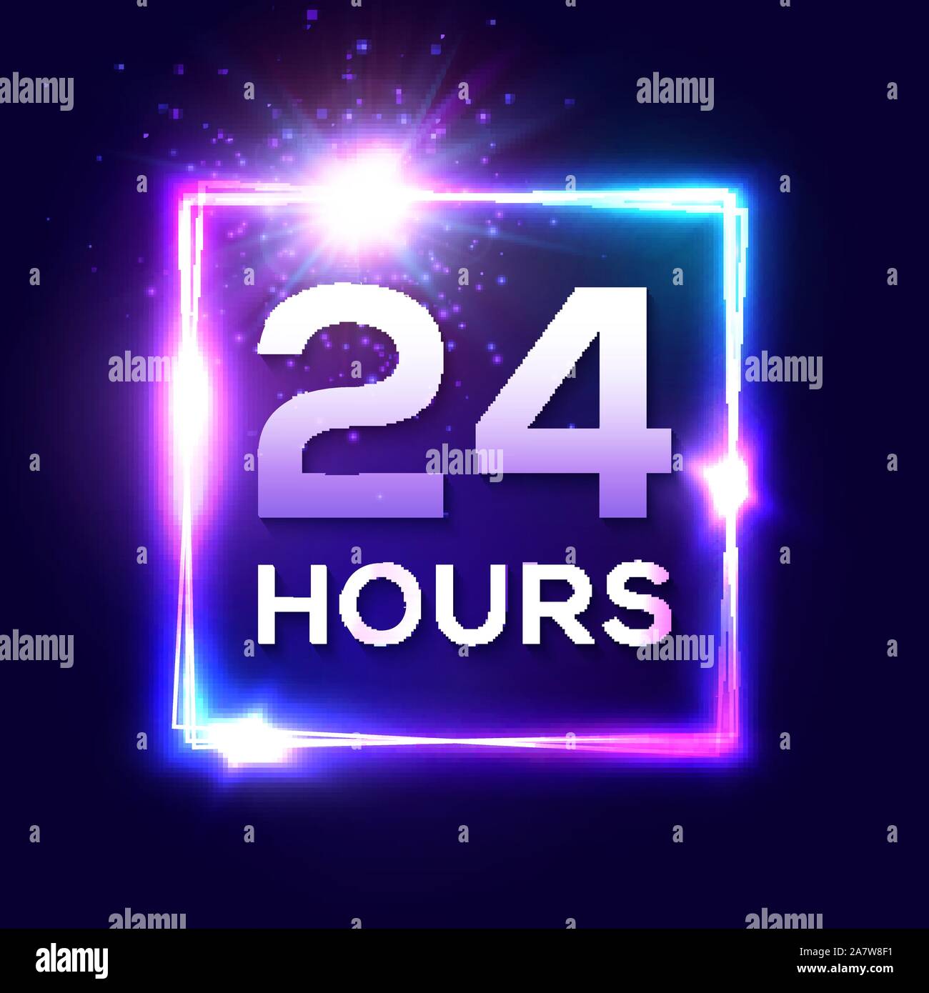 24 hours clock in square glowing electric frame Stock Vector Image ...