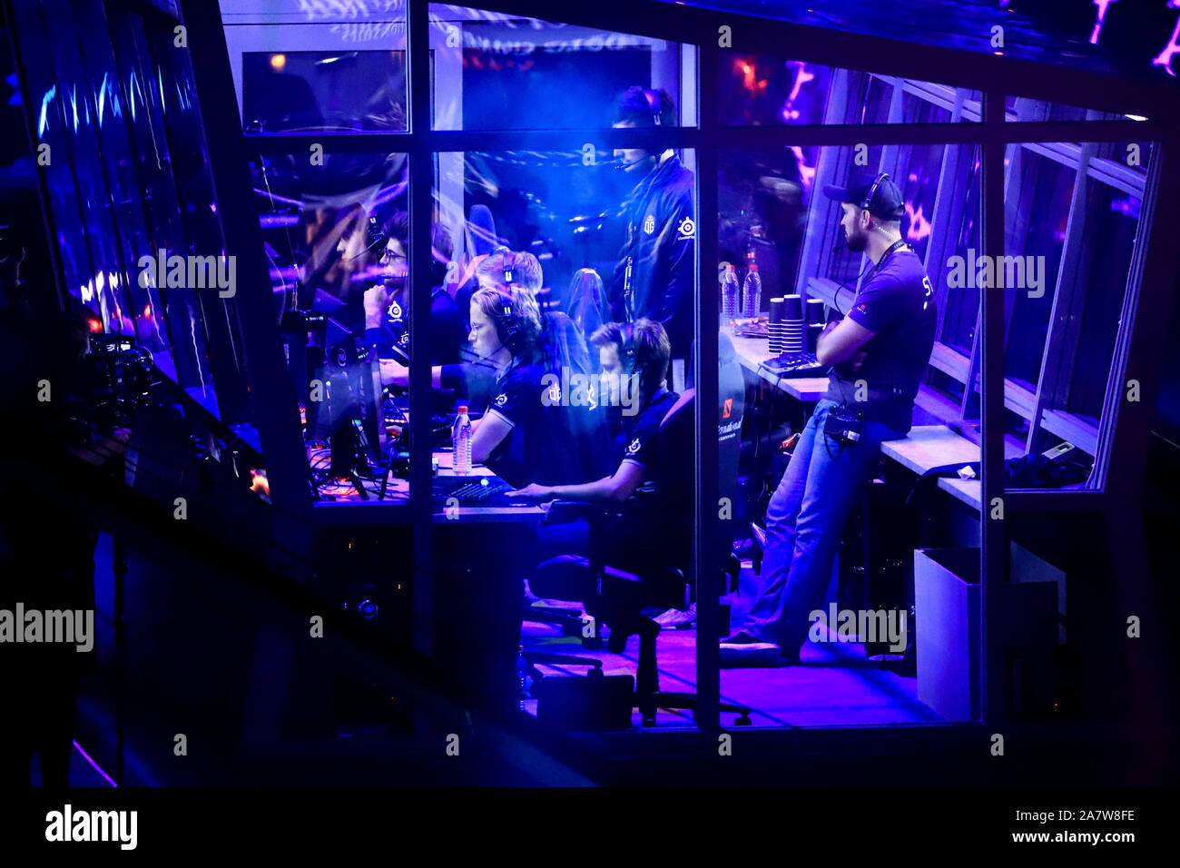 Players compete in the Dota 2 International game during the TI9 grand ...