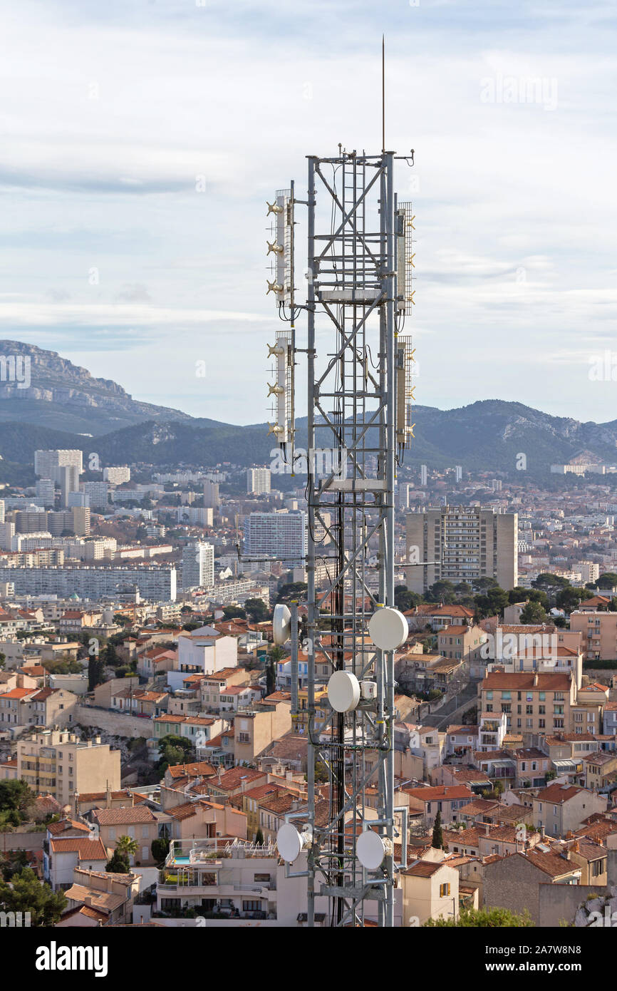 Antenna Communication Tower Structure in Marseille France Stock Photo ...