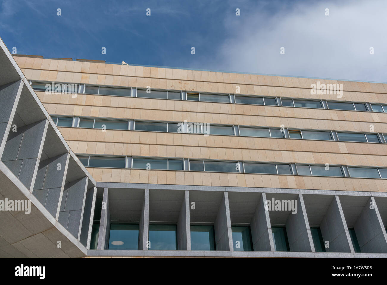 Modern architectural building called Palau de Congressos facade and its ...