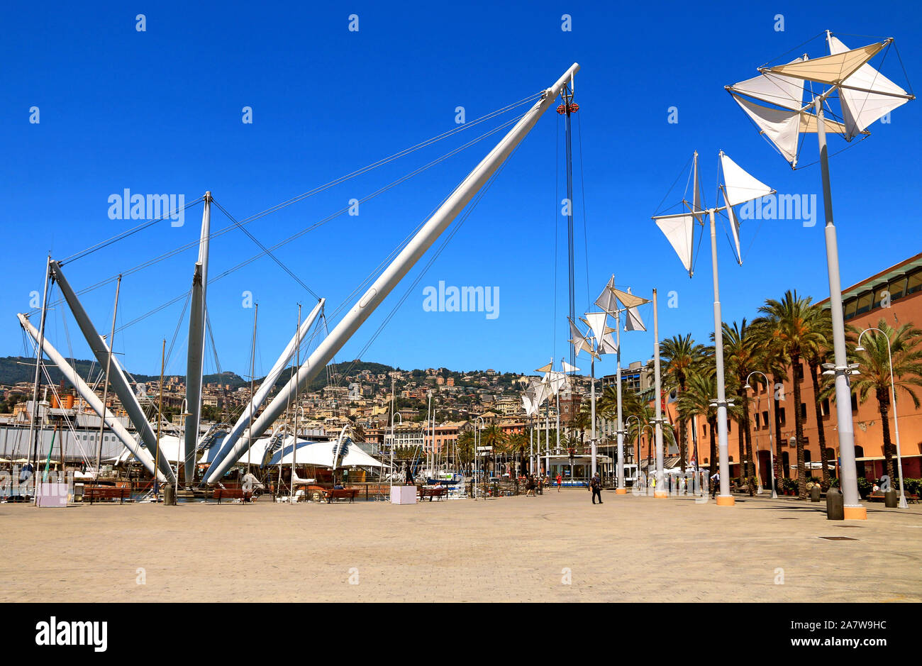Square planted with palm trees in Genoa Stock Photo - Alamy