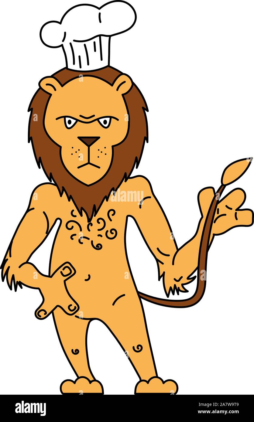 Cute vector illustration of a chef cook lion in cartoon style Stock ...