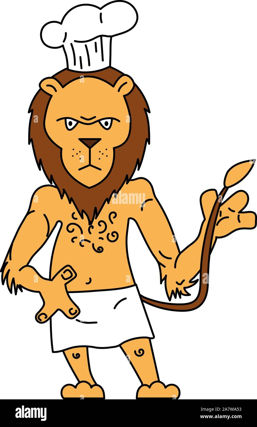 Cute vector illustration of a chef cook lion in cartoon style Stock ...
