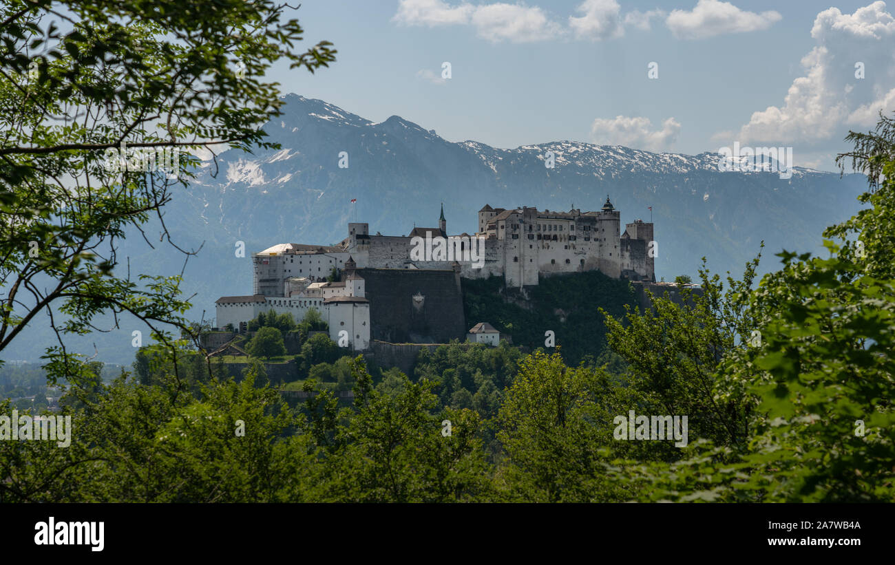 Hohensalzburg fortress and austrian alps view in Salzburg Stock Photo ...