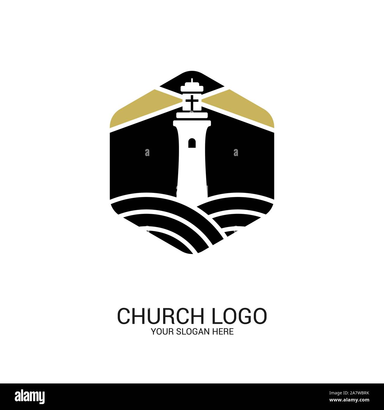 Church logo. Christian symbols. The lighthouse of Jesus Christ shines ...