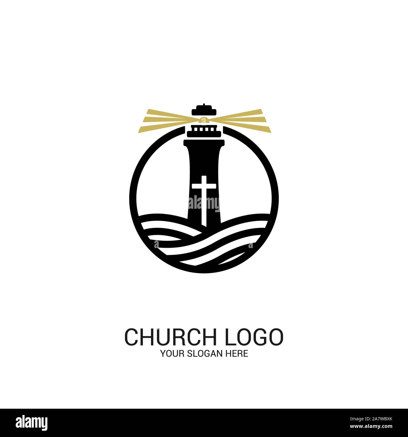 Church logo. Christian symbols. The lighthouse of Jesus Christ shines ...