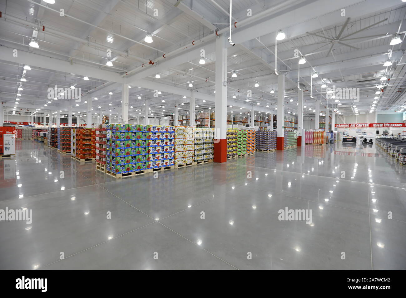 Interior view of the first brick-and-mortar store of Costco in the ...