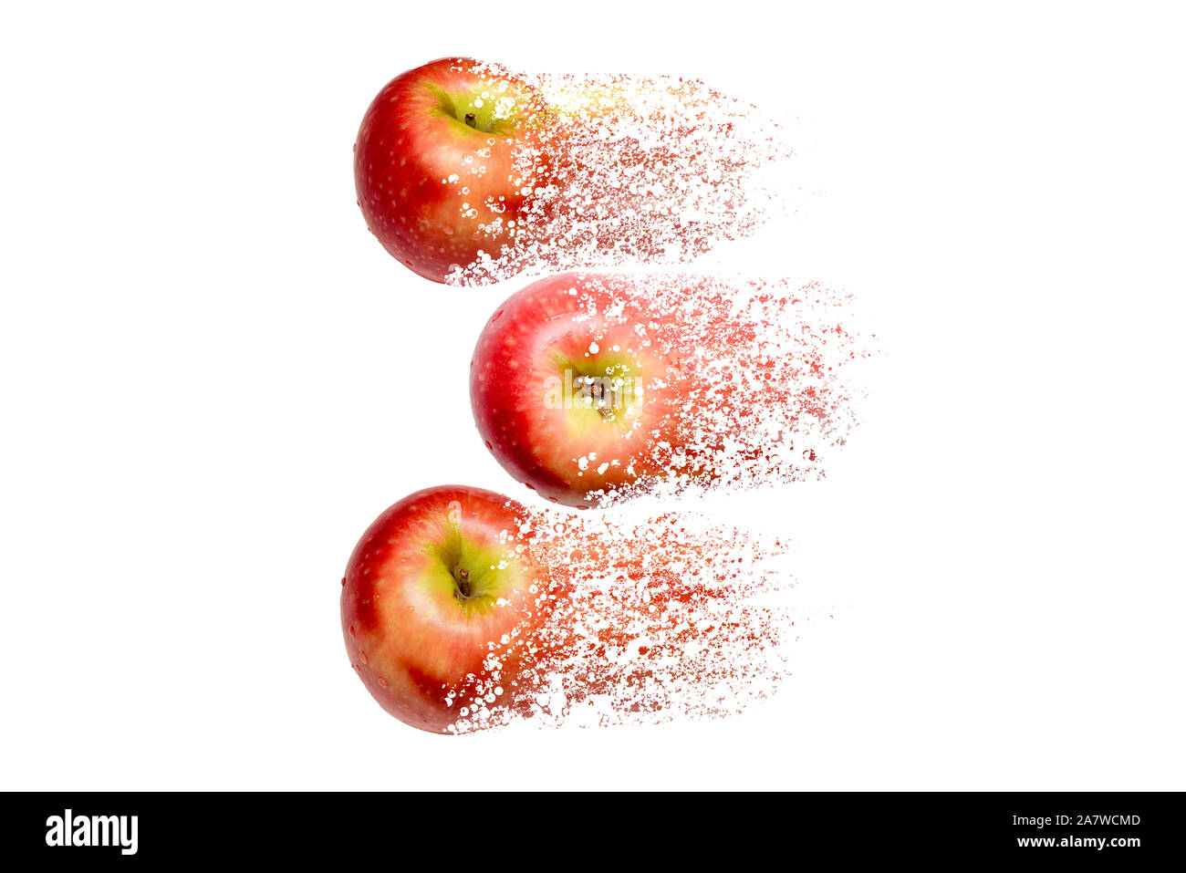 Fresh red apples disintegrate to white for concept of food waste and ...