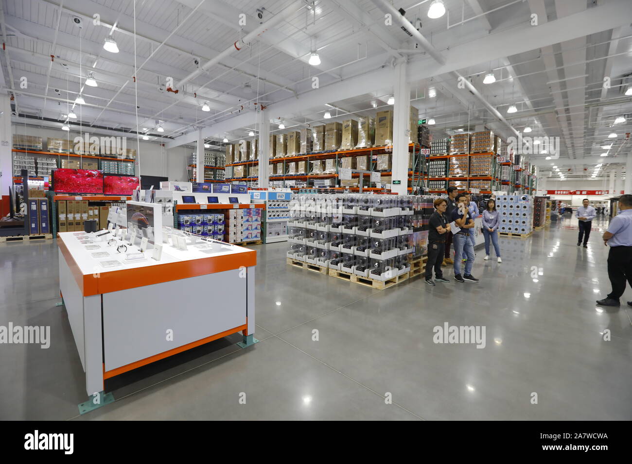 Interior view of the first brick-and-mortar store of Costco in the ...