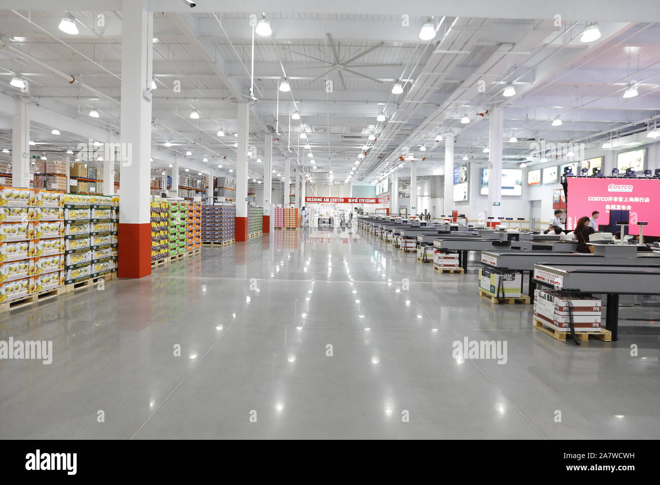 Interior view of the first brick-and-mortar store of Costco in the ...