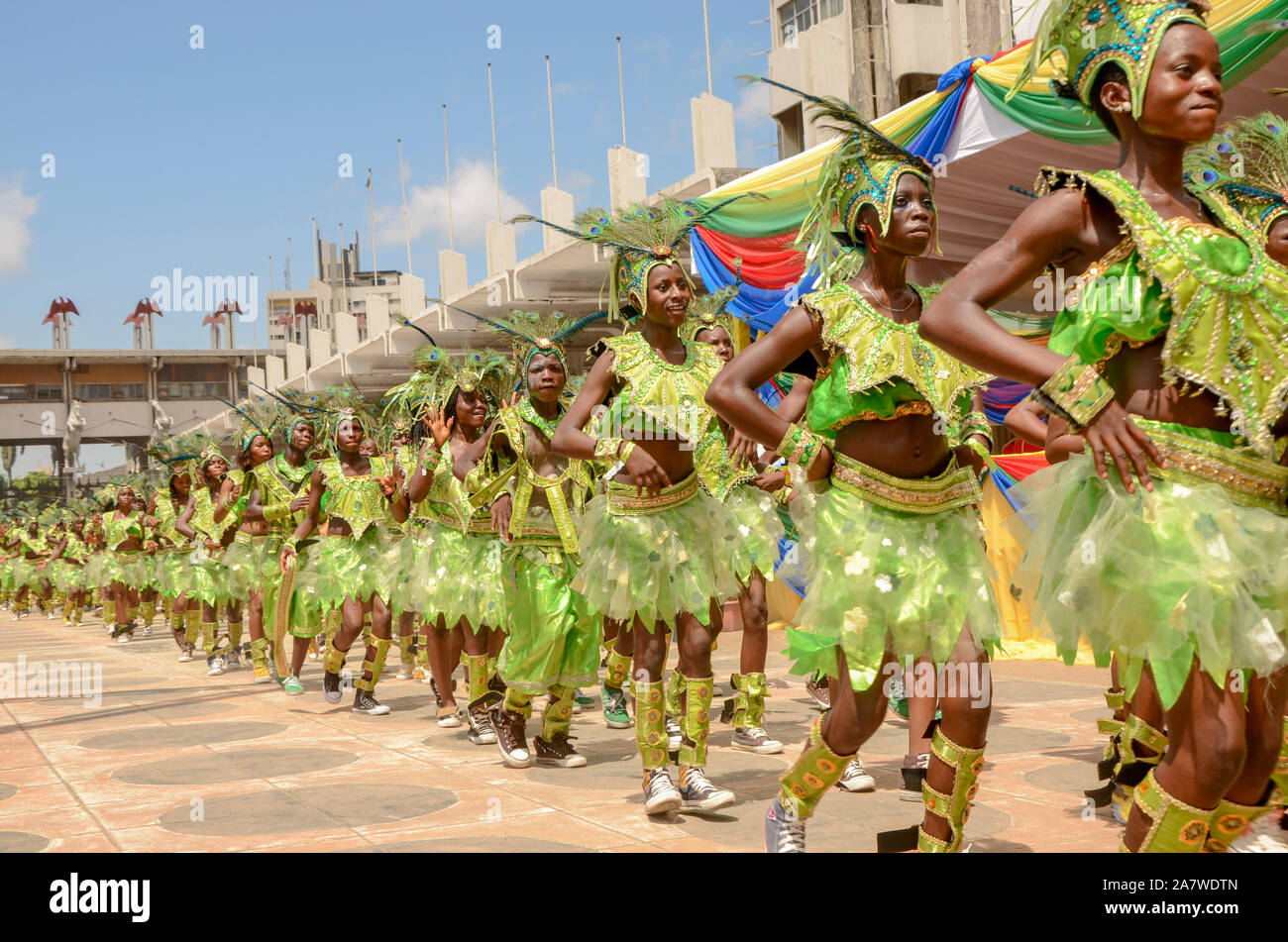 Young girls marching into the Lagos carnival ground Stock Photo - Alamy